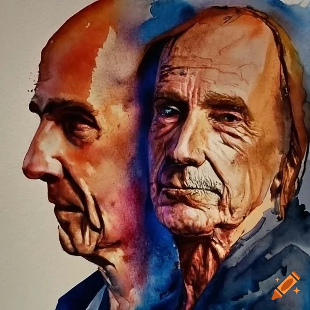 Watercolor portrait of francis rossi from status quo on Craiyon