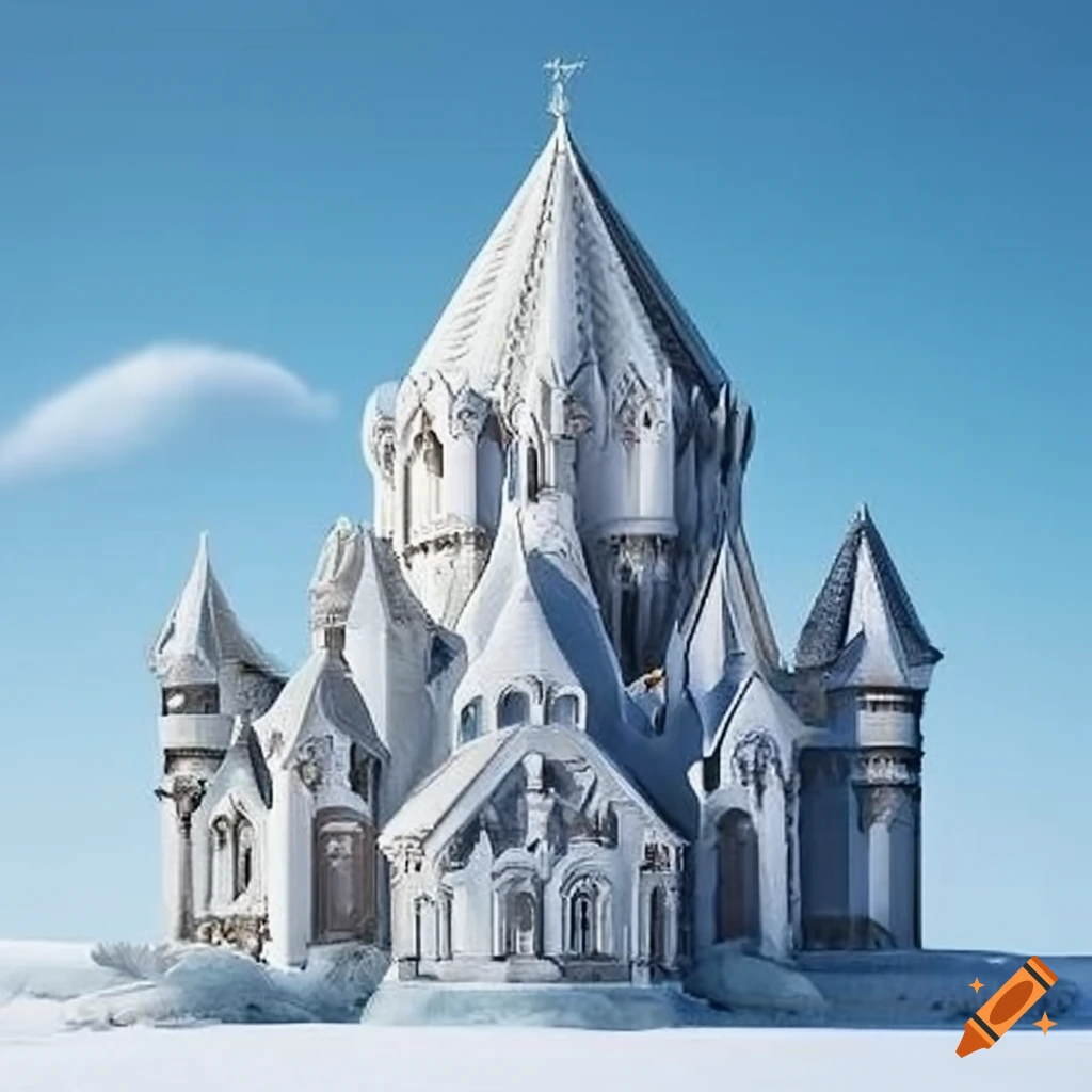 Symmetrical white castle on ice on Craiyon