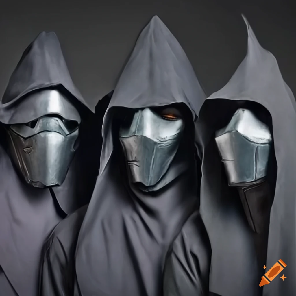 Artwork of three masked figures in pointed hoods