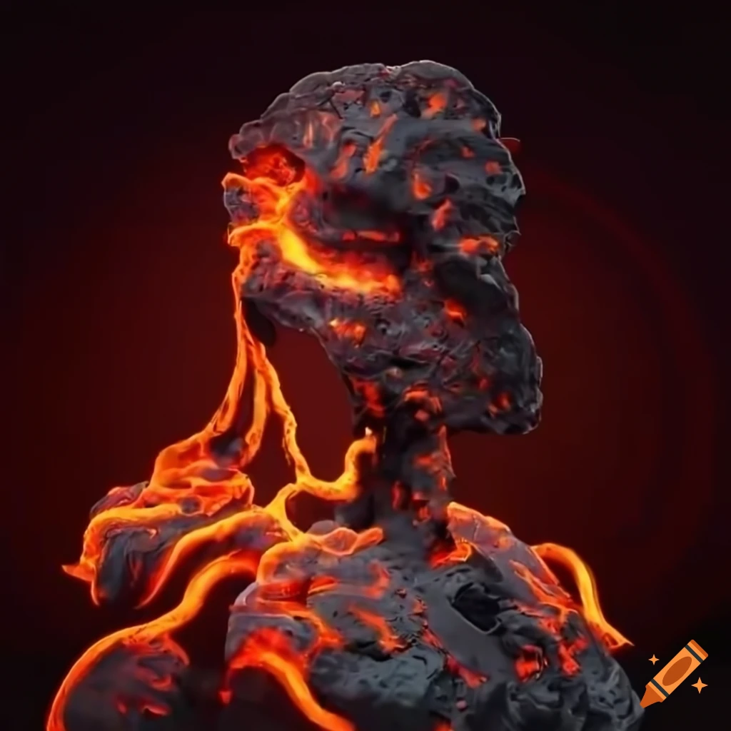 Digital art of a rogue ai in a lava world