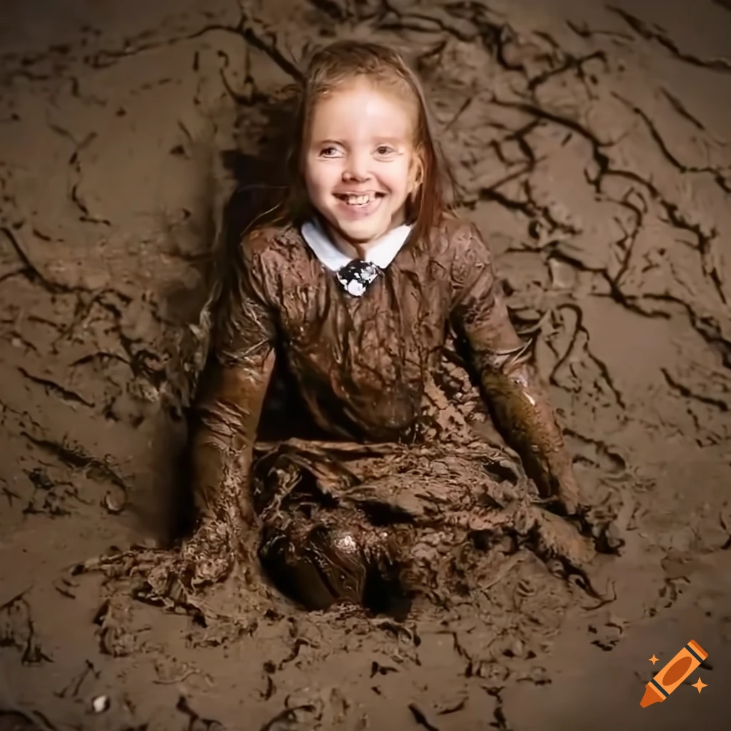 Happy little girl covered in mud on Craiyon