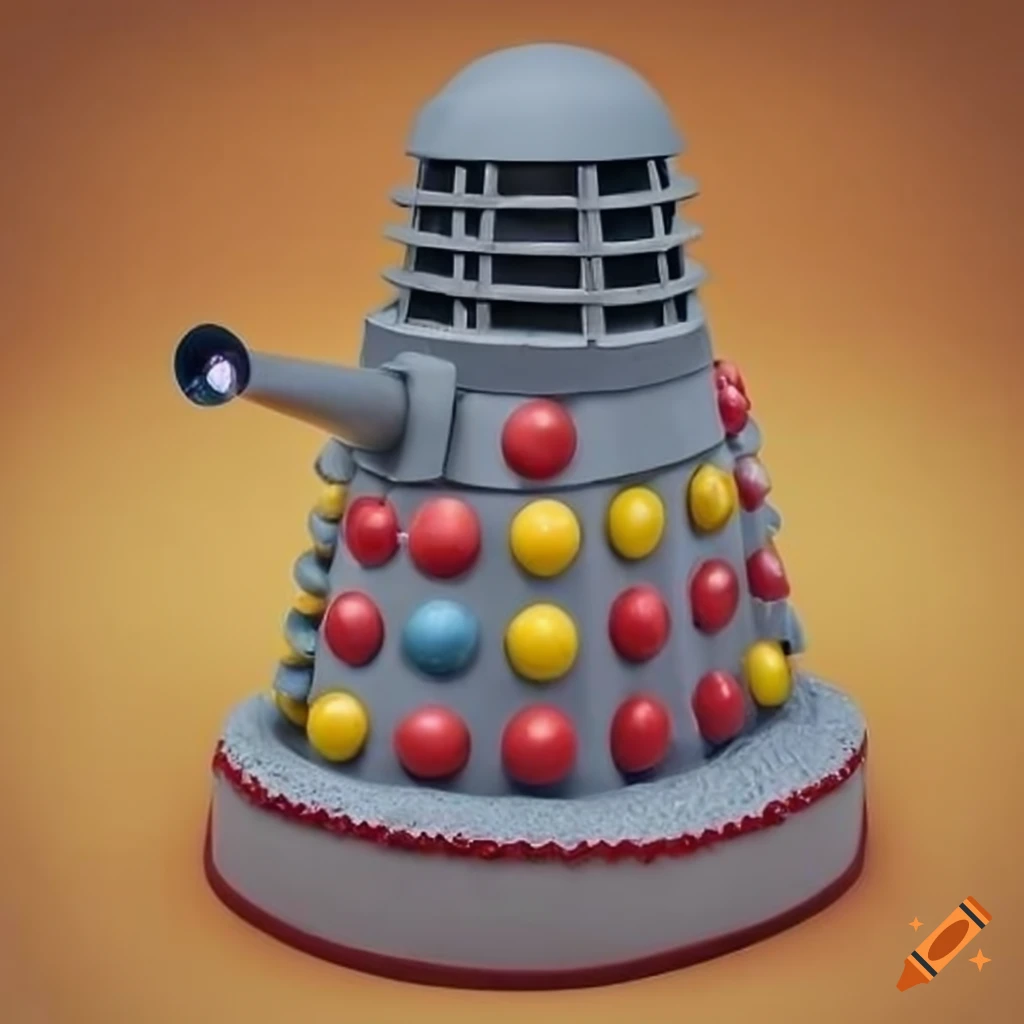 Colorful dalek-shaped celebration cake