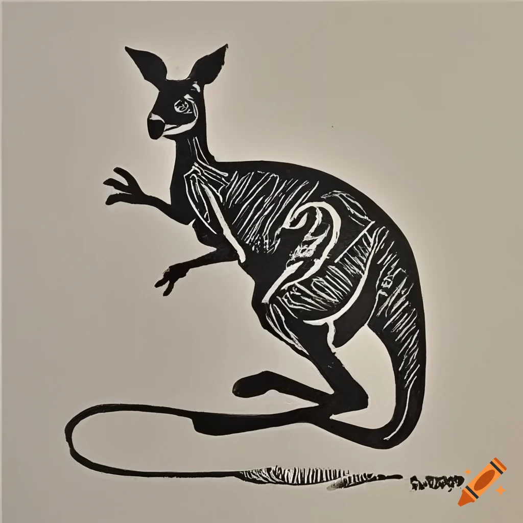 Kangaroo linocut art