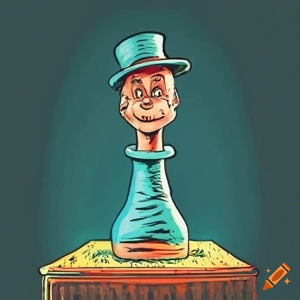 Colorful illustration of a pawn-shaped young man on a chessboard on Craiyon