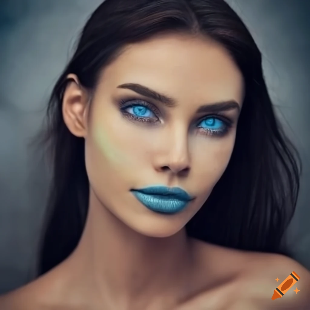 Portrait of a beautiful actress with blue catlike eyes on Craiyon