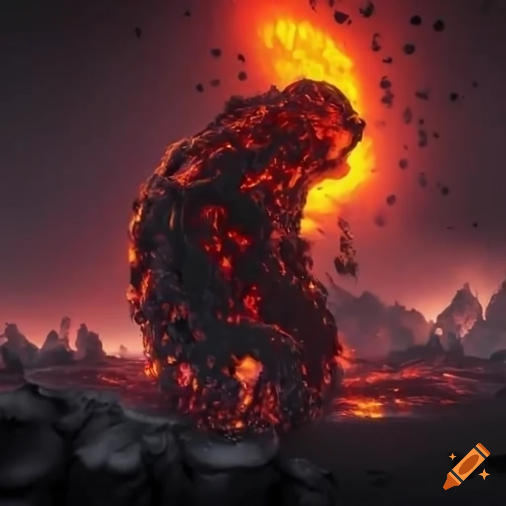 Digital art of a rogue ai in a lava world on Craiyon