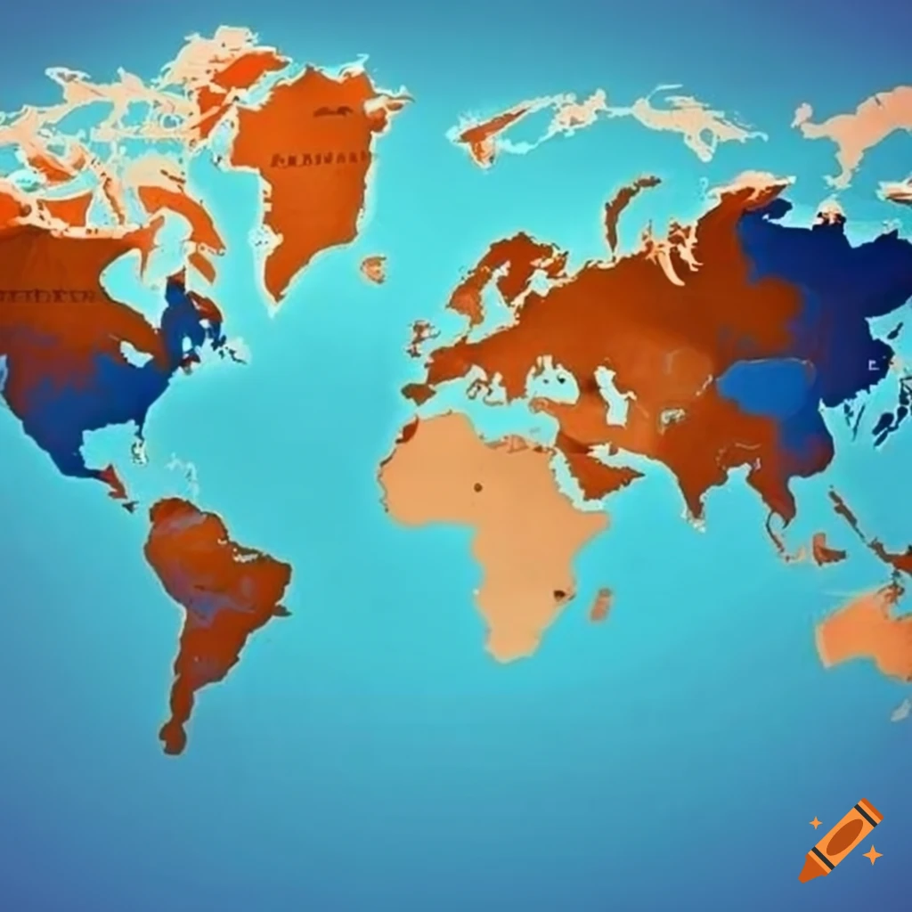 Abstract world map in blue, orange, and beige