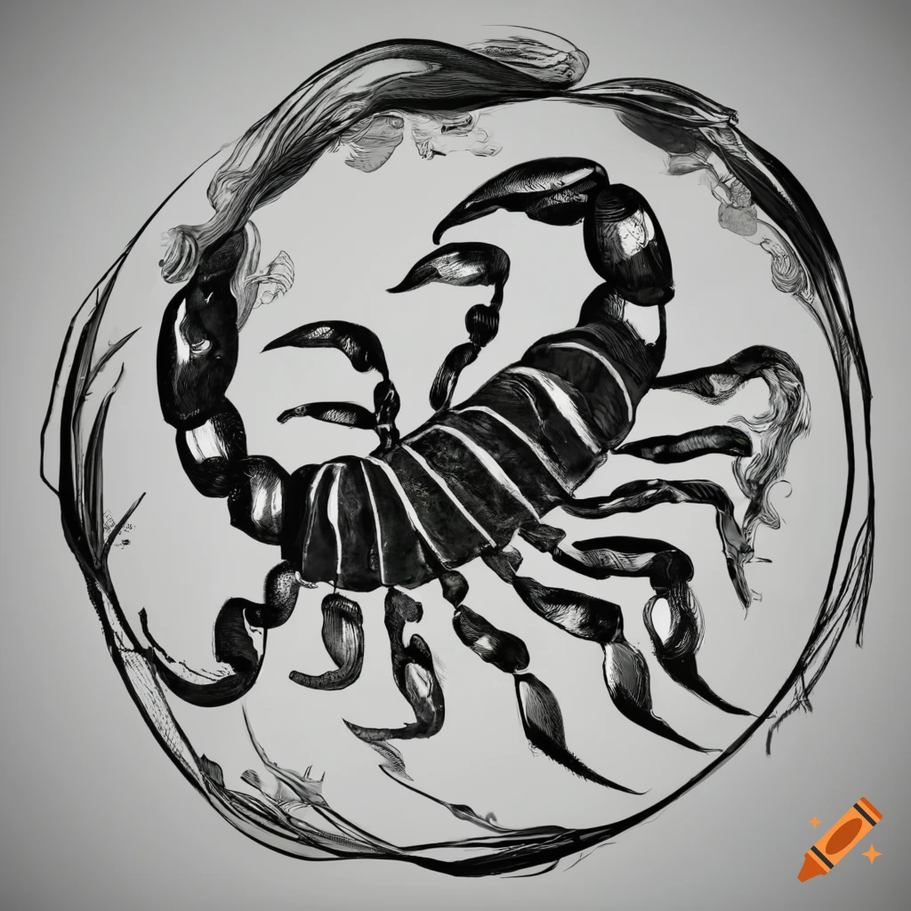 Black ink japanese-inspired scorpio zodiac art on Craiyon