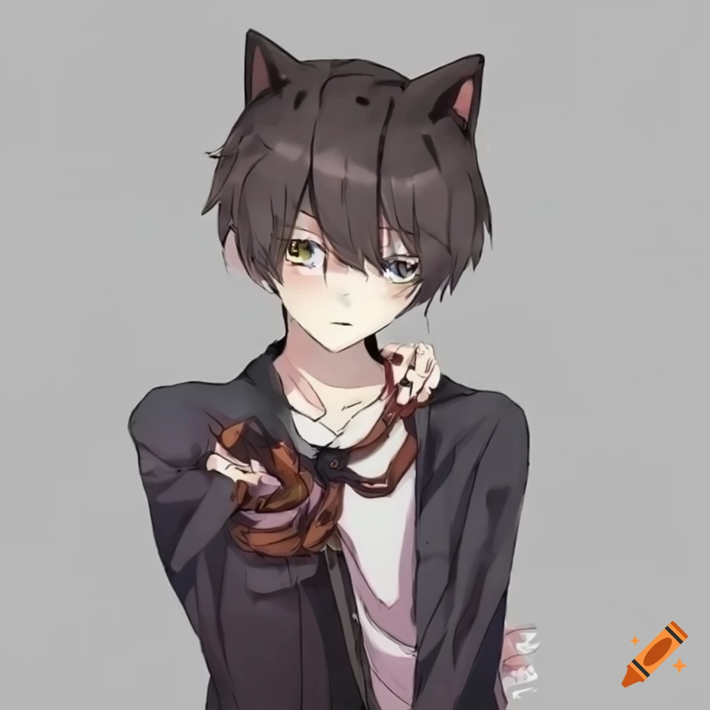 Character design of an adorable anime cat boy on Craiyon