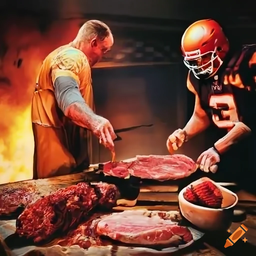 Football practice with grilling in the background on Craiyon