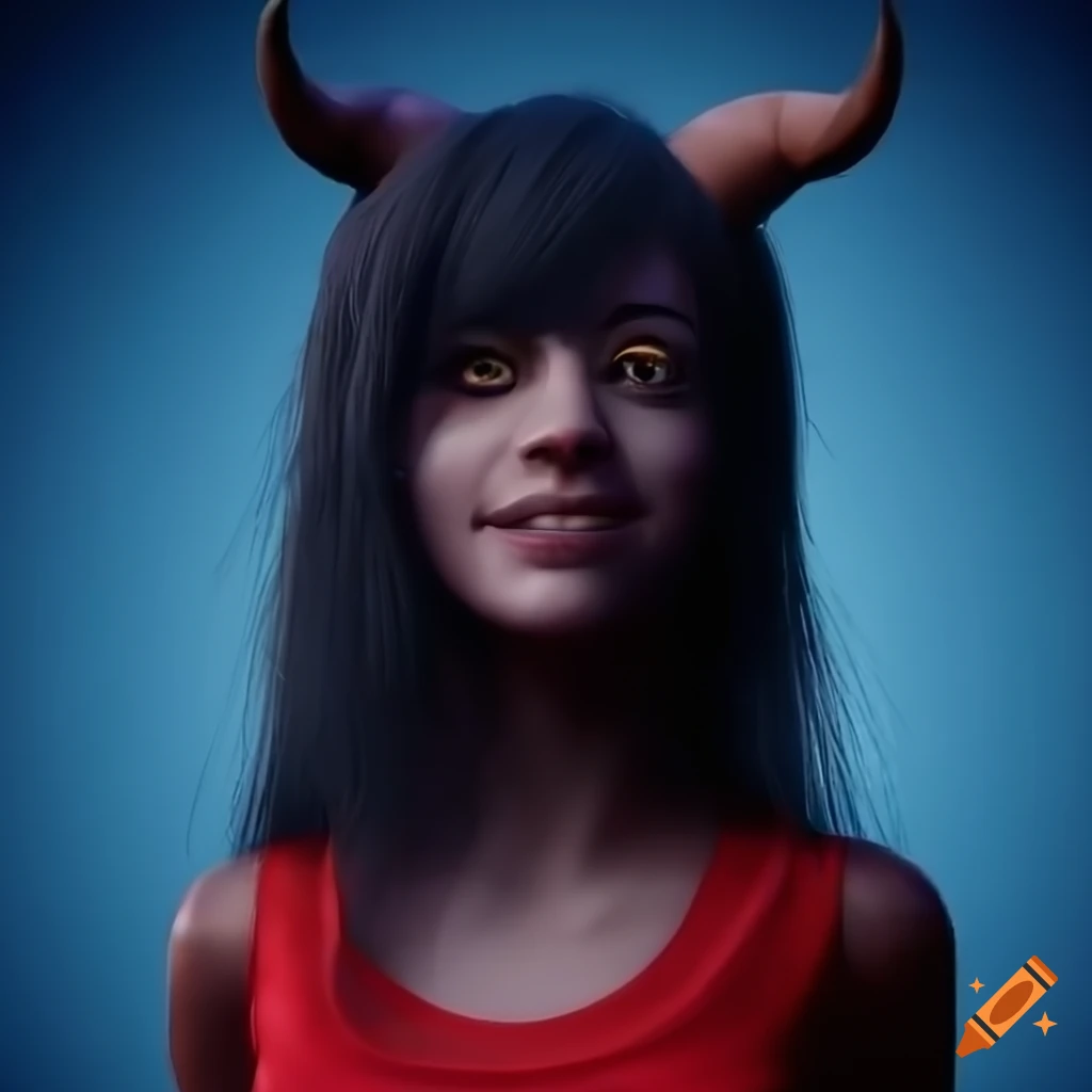 Realistic artwork of a young woman with demon-like features on Craiyon