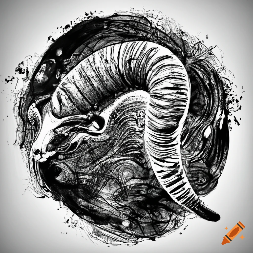 Black ink abstract Capricorn zodiac art on Craiyon