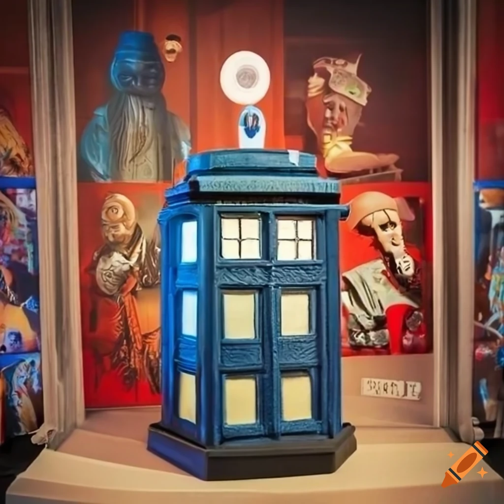 Colorful doctor who display with cake, posters, and toys on Craiyon