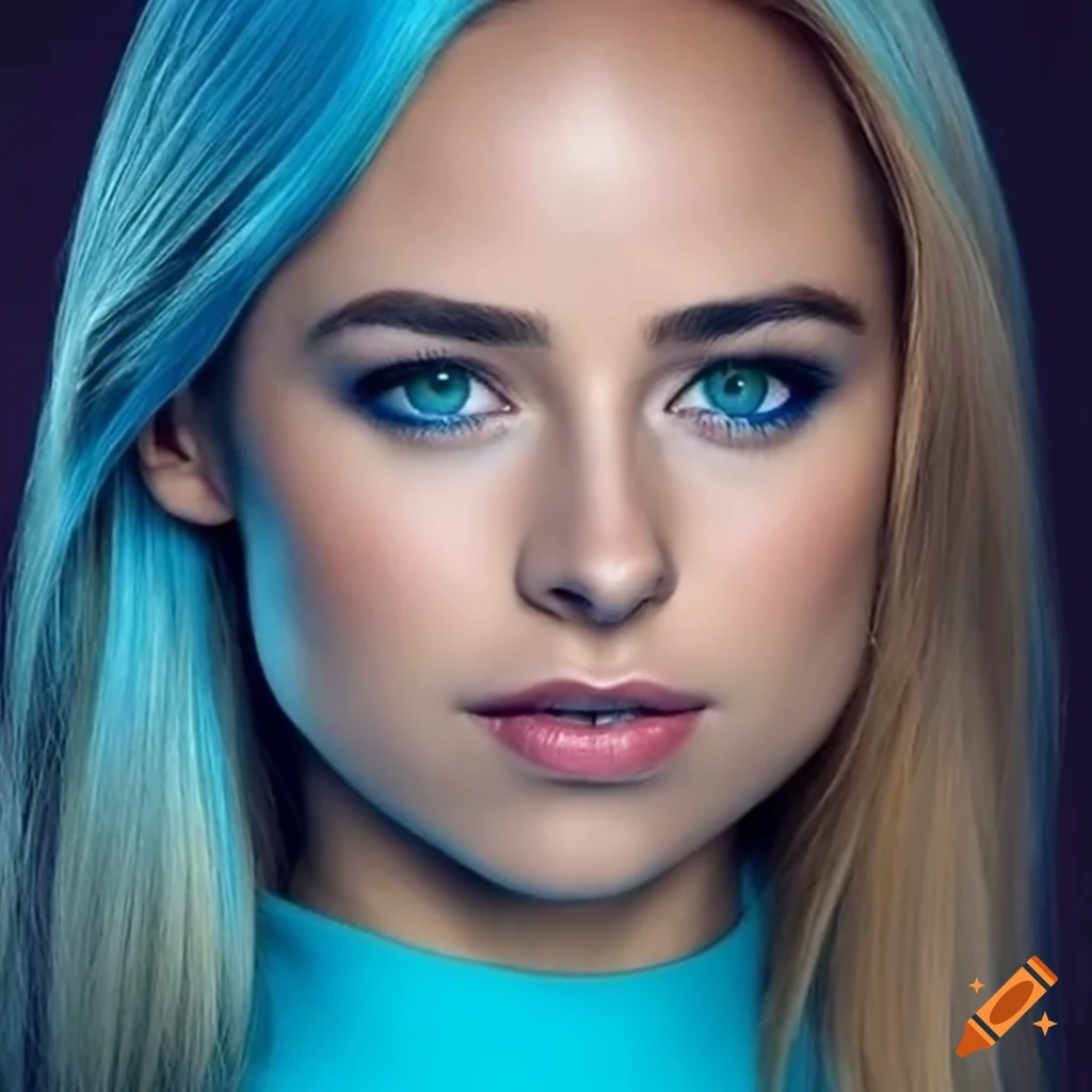 Portrait of a beautiful blue-skinned woman with red hair