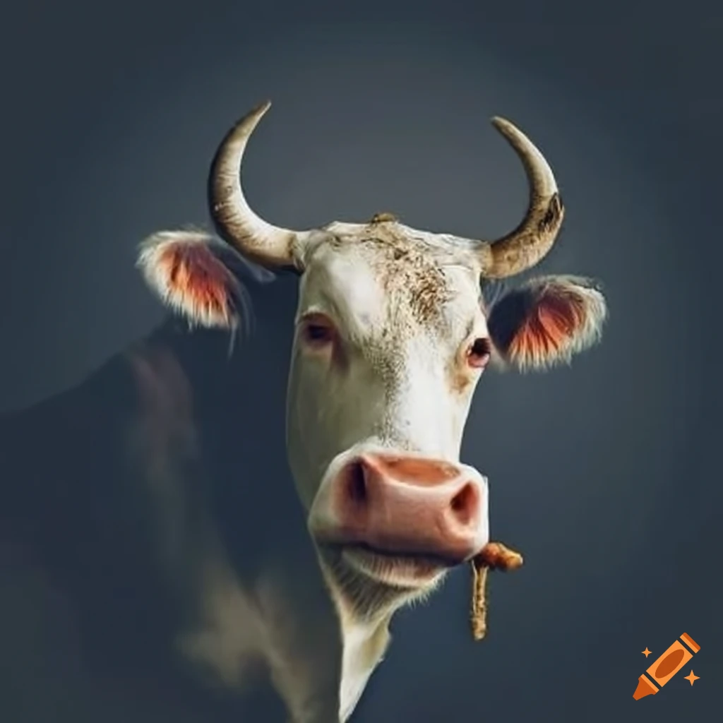 Funny image of a smoking cow on Craiyon