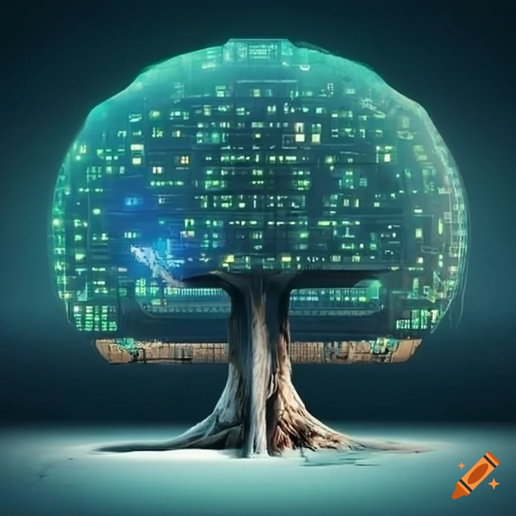 A tree symbolizing technology, digital and health on Craiyon