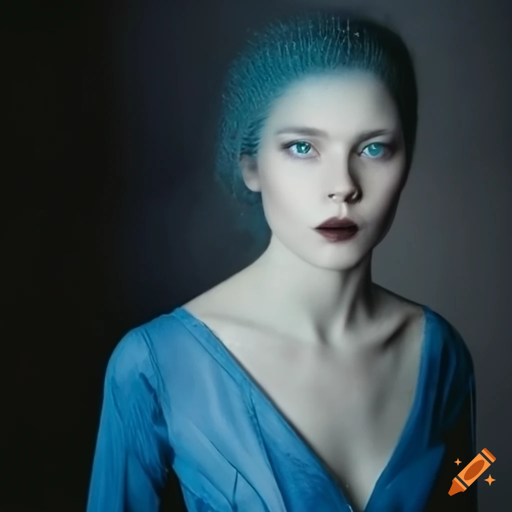 Demeaning and majestic blue portrait of a lady