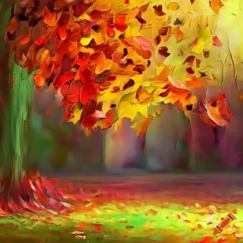 Fall leaves falling in a garden