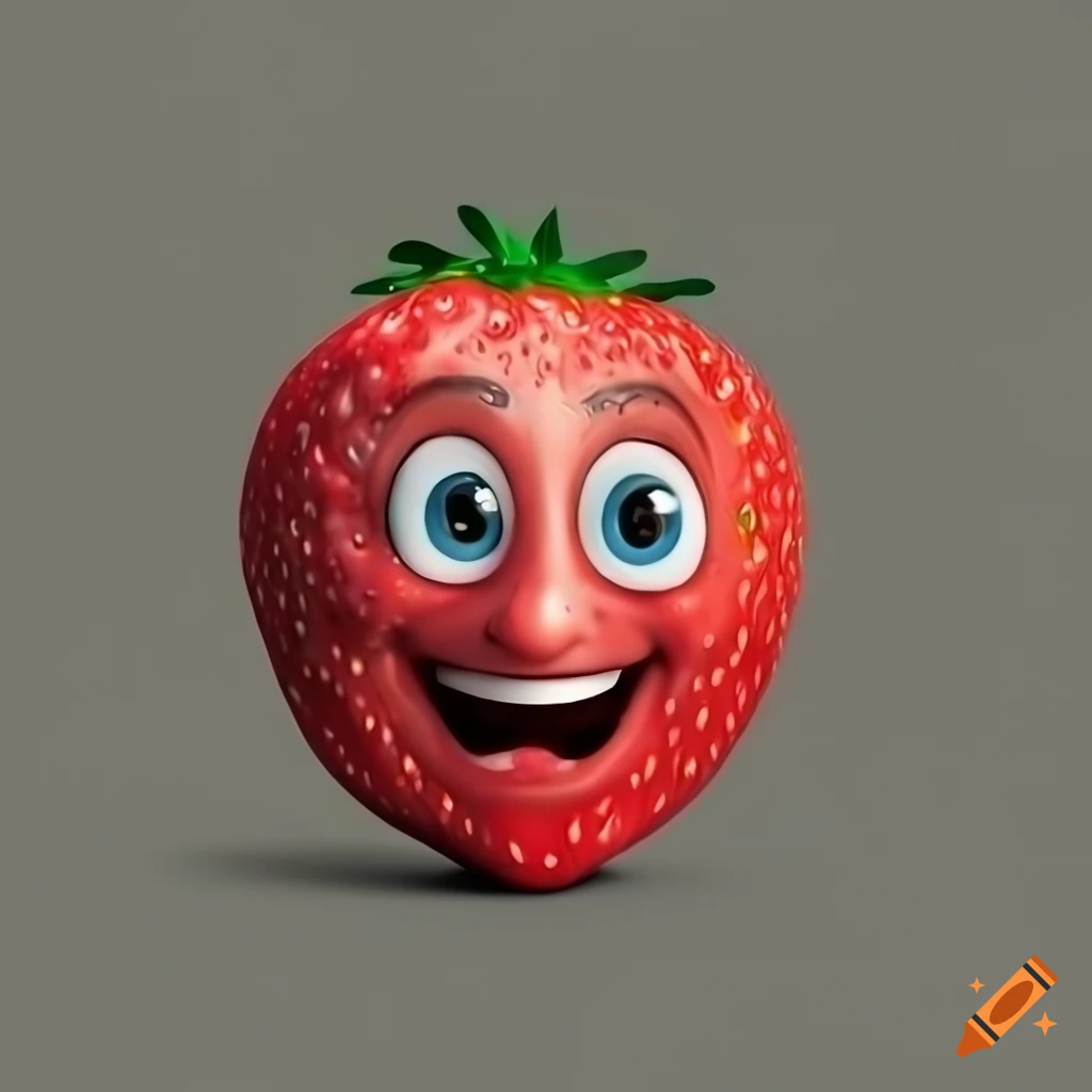 3d realistic strawberry character with a joyful expression on Craiyon