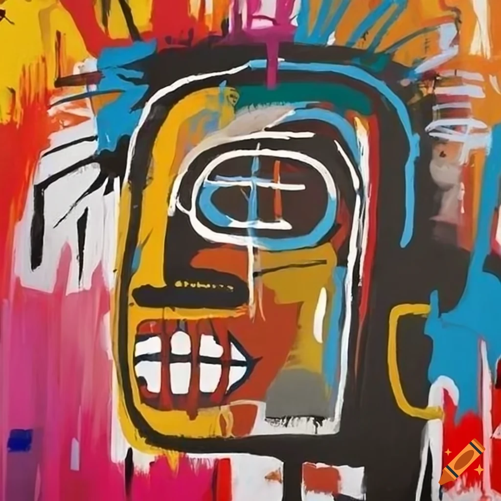Basquiat symbols painting with raised hands on Craiyon
