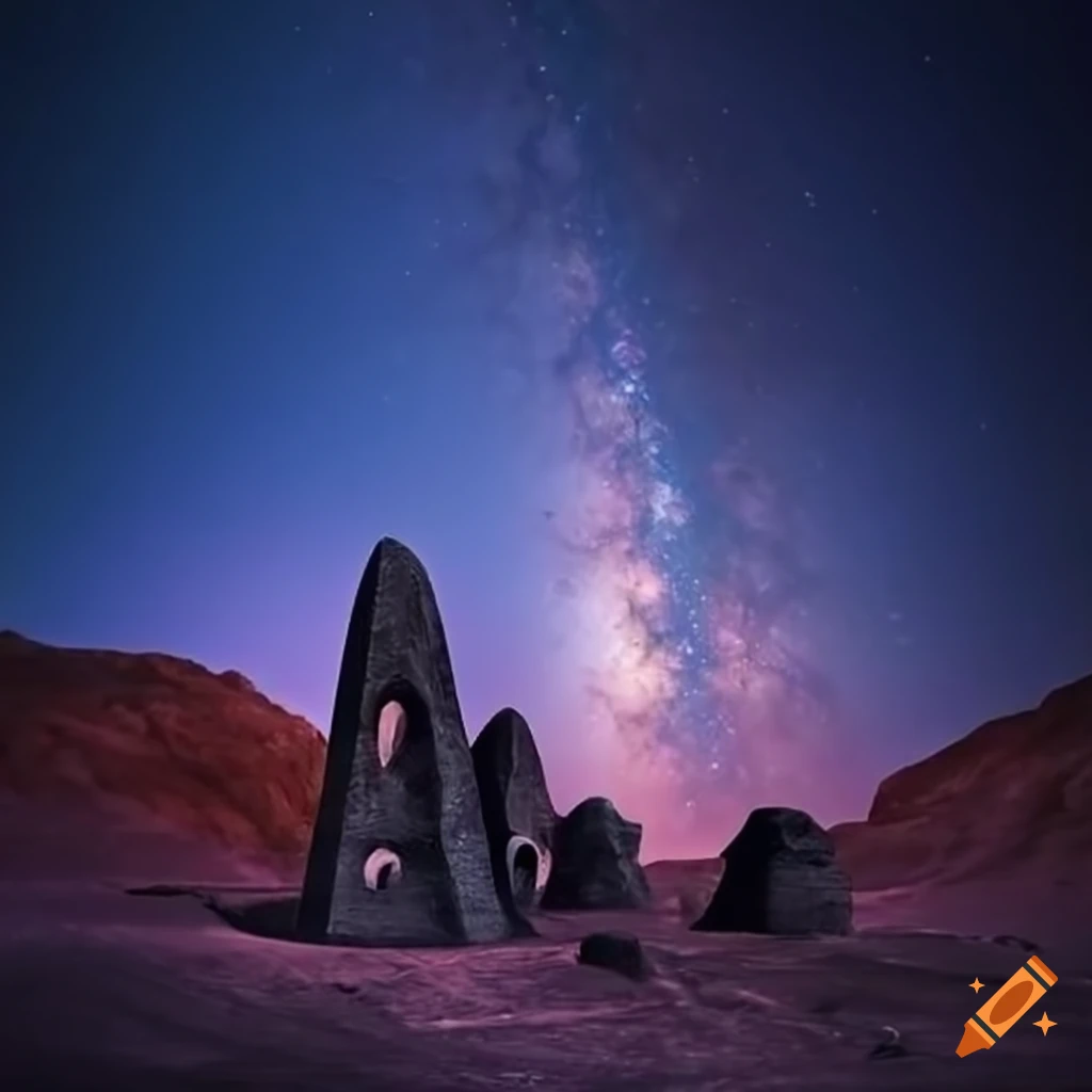 Milky way and planets with helical gabbro towers on Craiyon