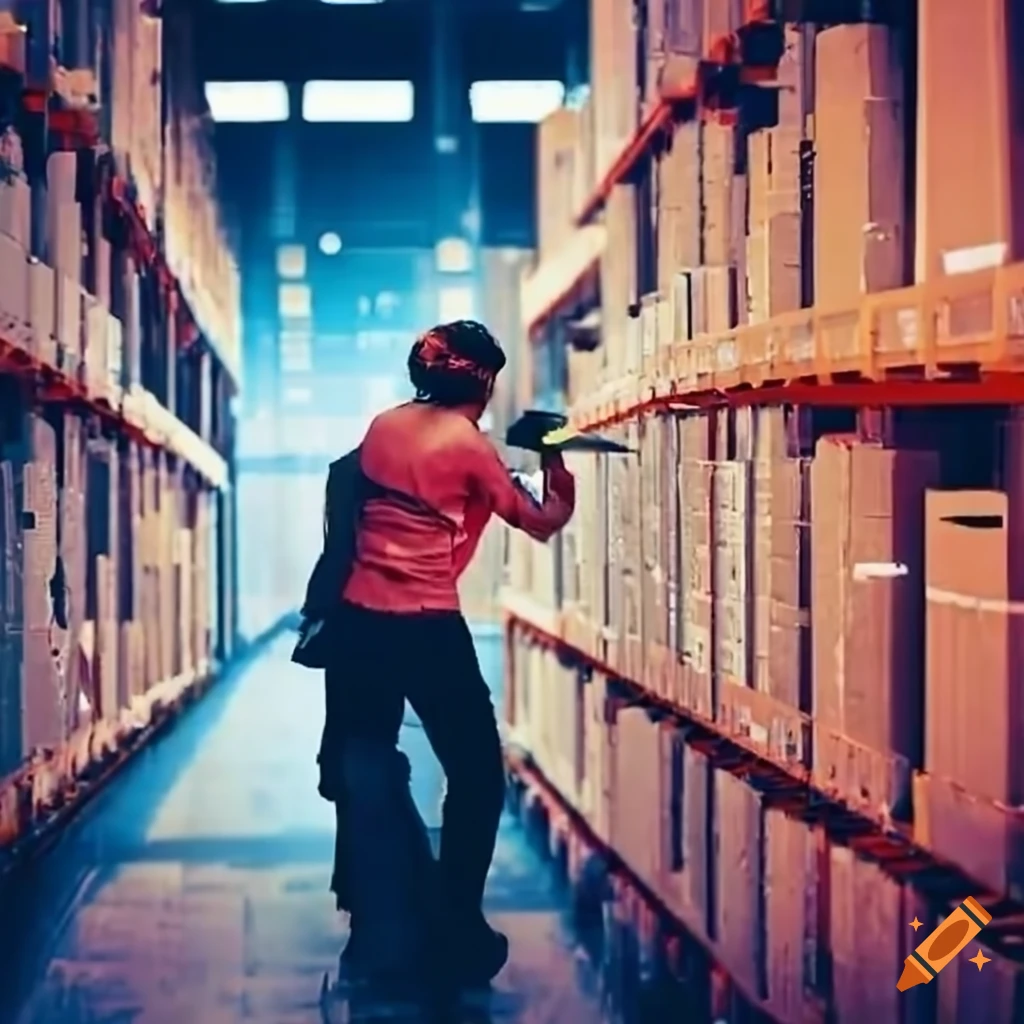 Person scanning a barcode in a warehouse on Craiyon