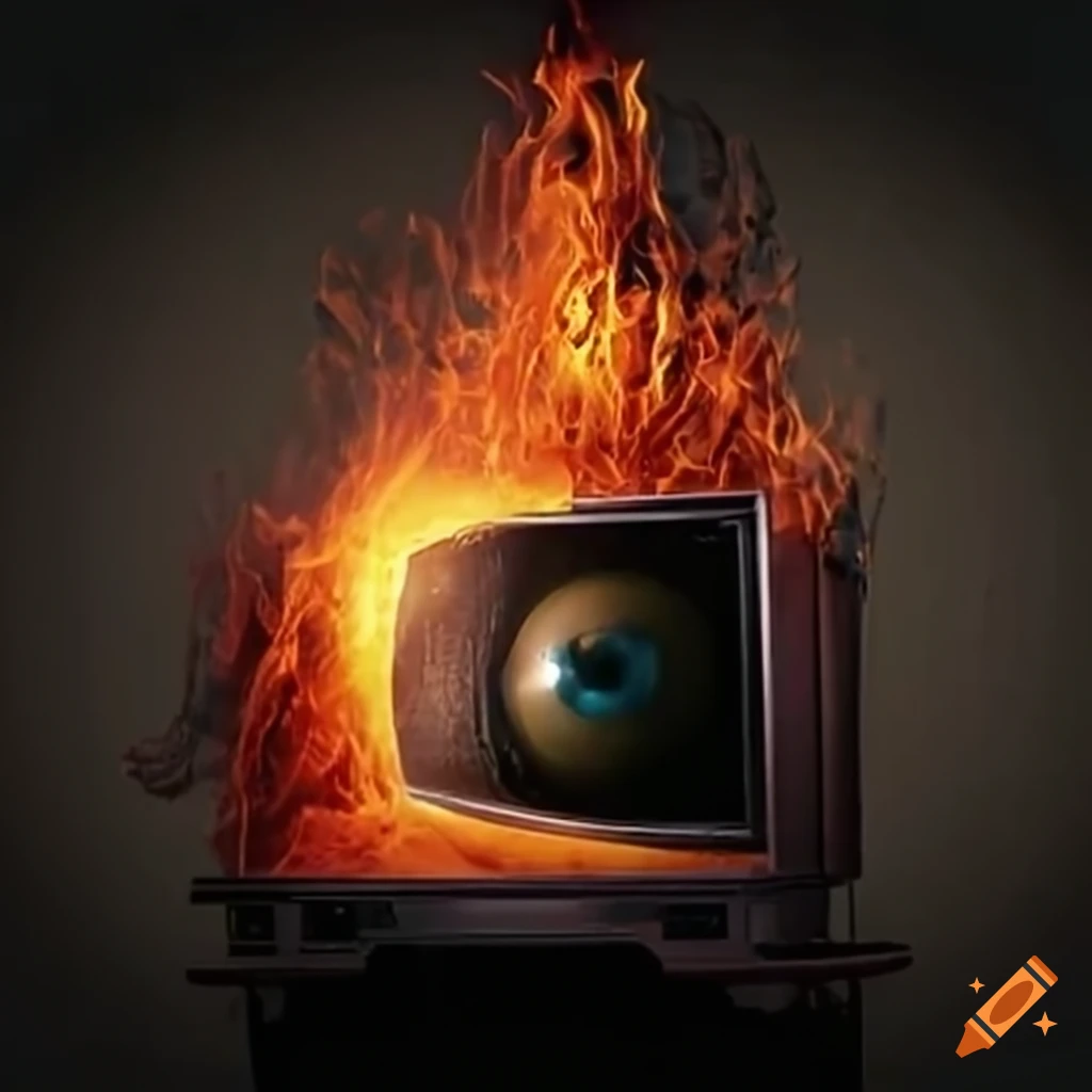 Surreal photo of a monster breaking out of a tv set