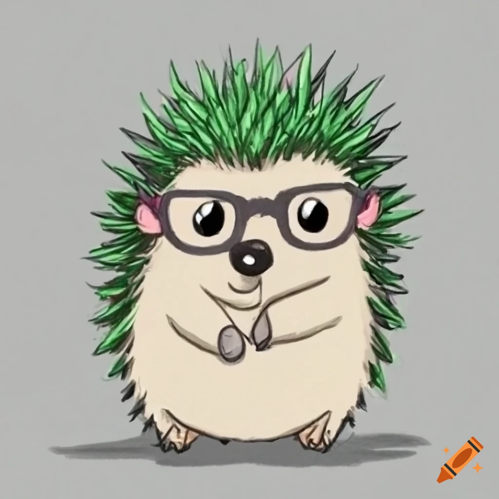 Cute hand-drawn hedgehog with green spikes on Craiyon