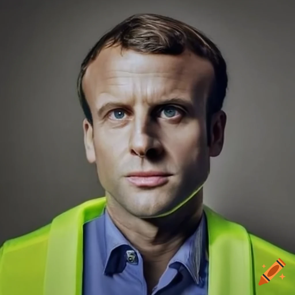 Depiction of emmanuel macron wearing a yellow vest