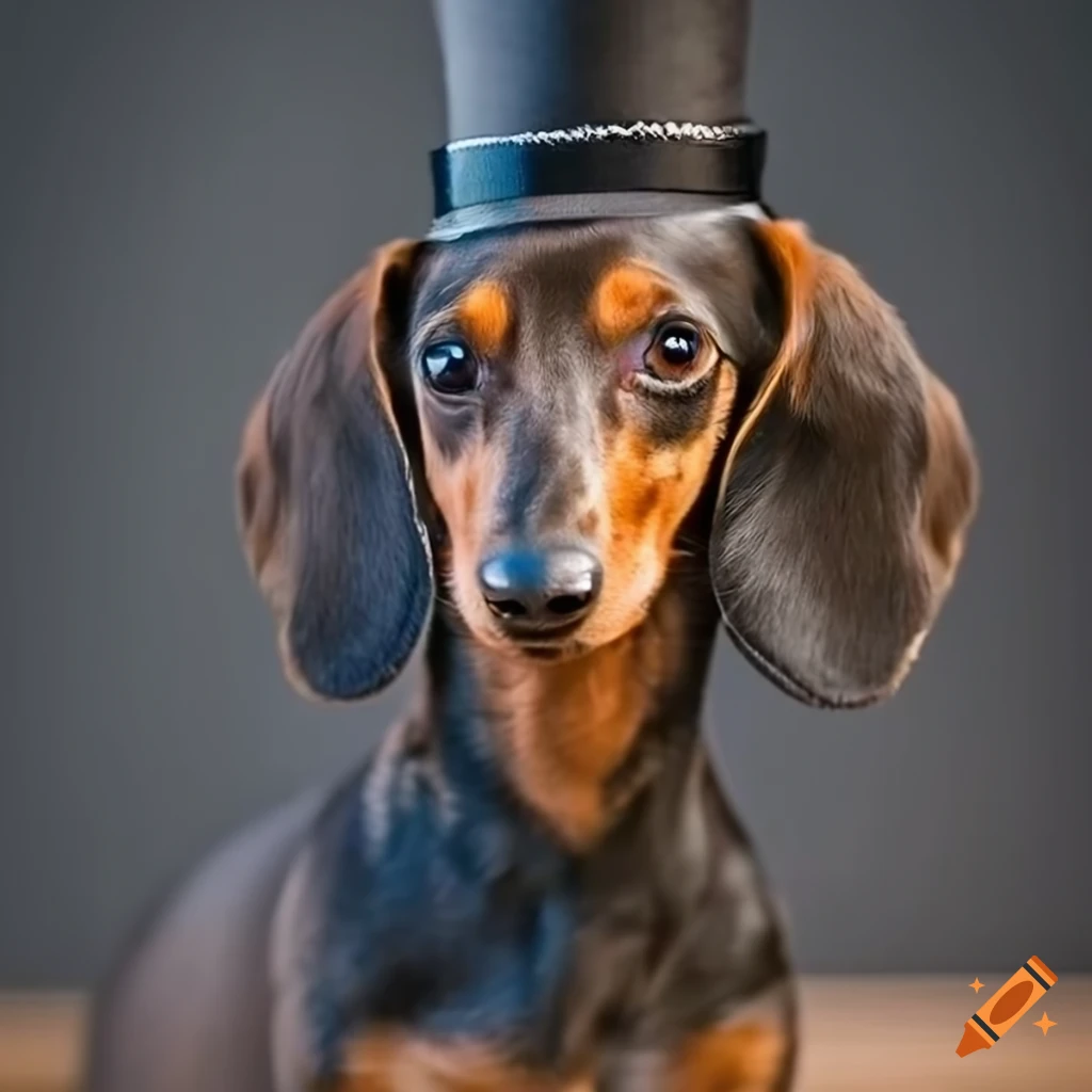 Dachshund wearing a multicolored scarf and a party hat on Craiyon