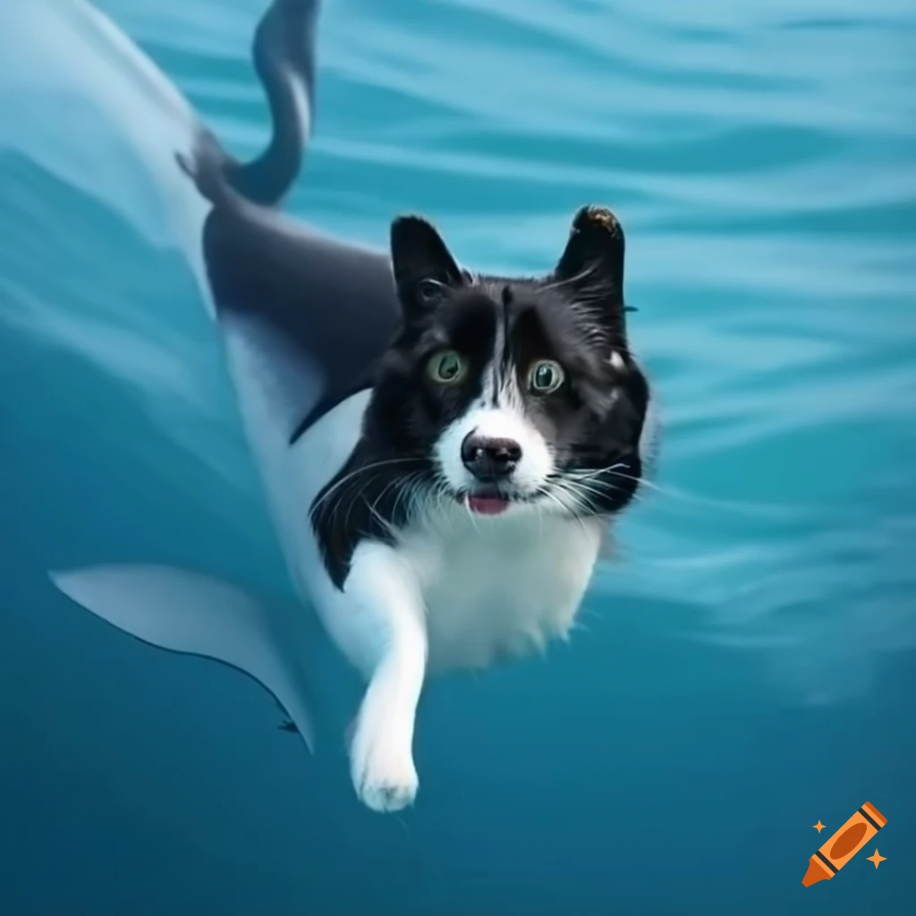 Amazing hybrid animal: orca whale, tuxedo cat, border collie