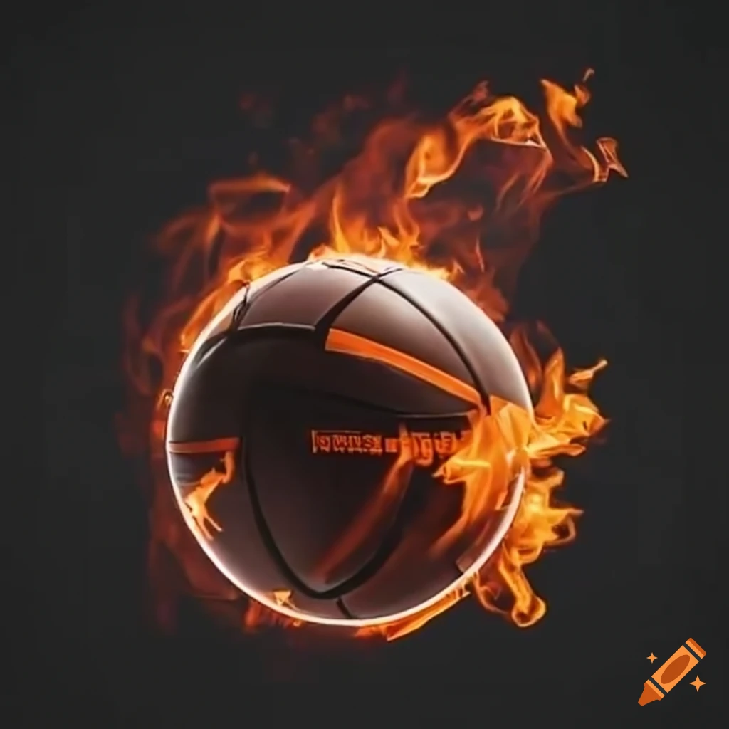 Basketball on fire going into the hoop