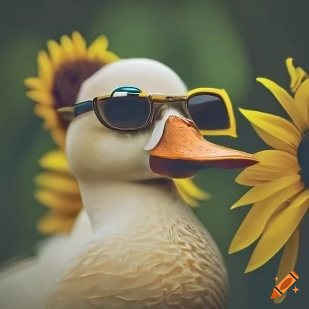 Duck with sunglasses and sunflowers on Craiyon