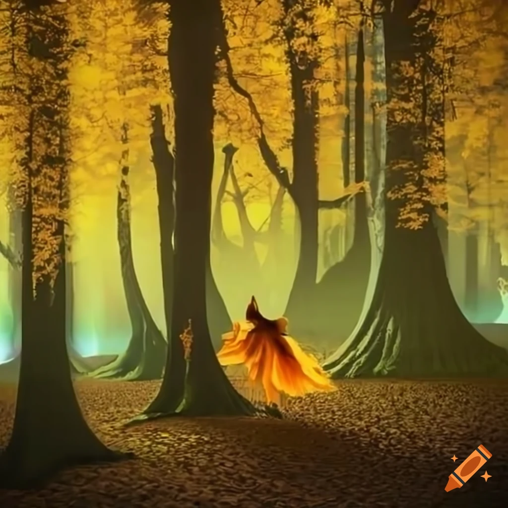 Mystical forest with flying angels on Craiyon