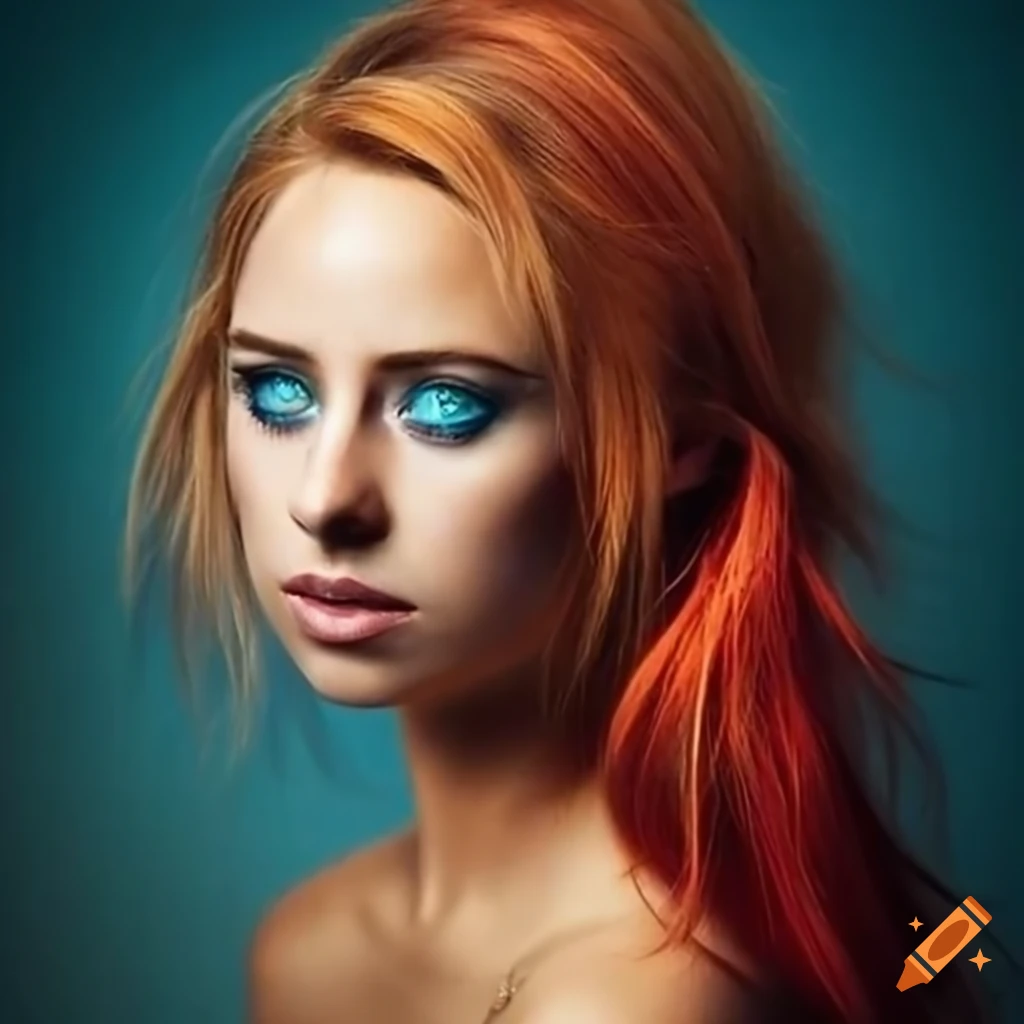 Image of a blue-skinned woman with red hair and elf-like features on ...