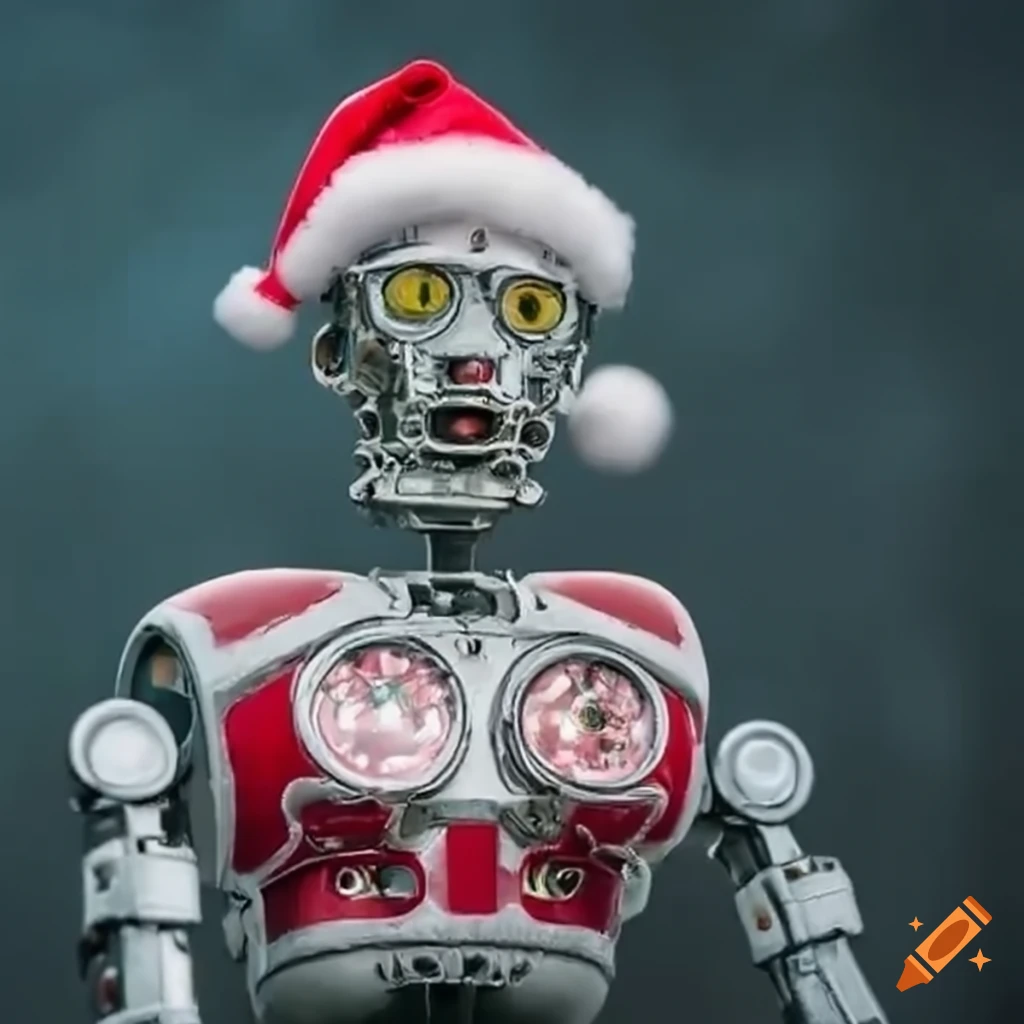 Giant robot with a mounted santa head