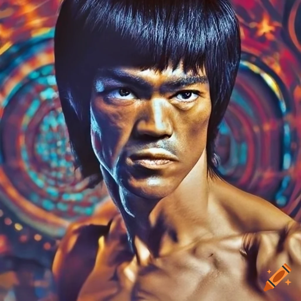Closeup portrait of bruce lee in polaroid style photography