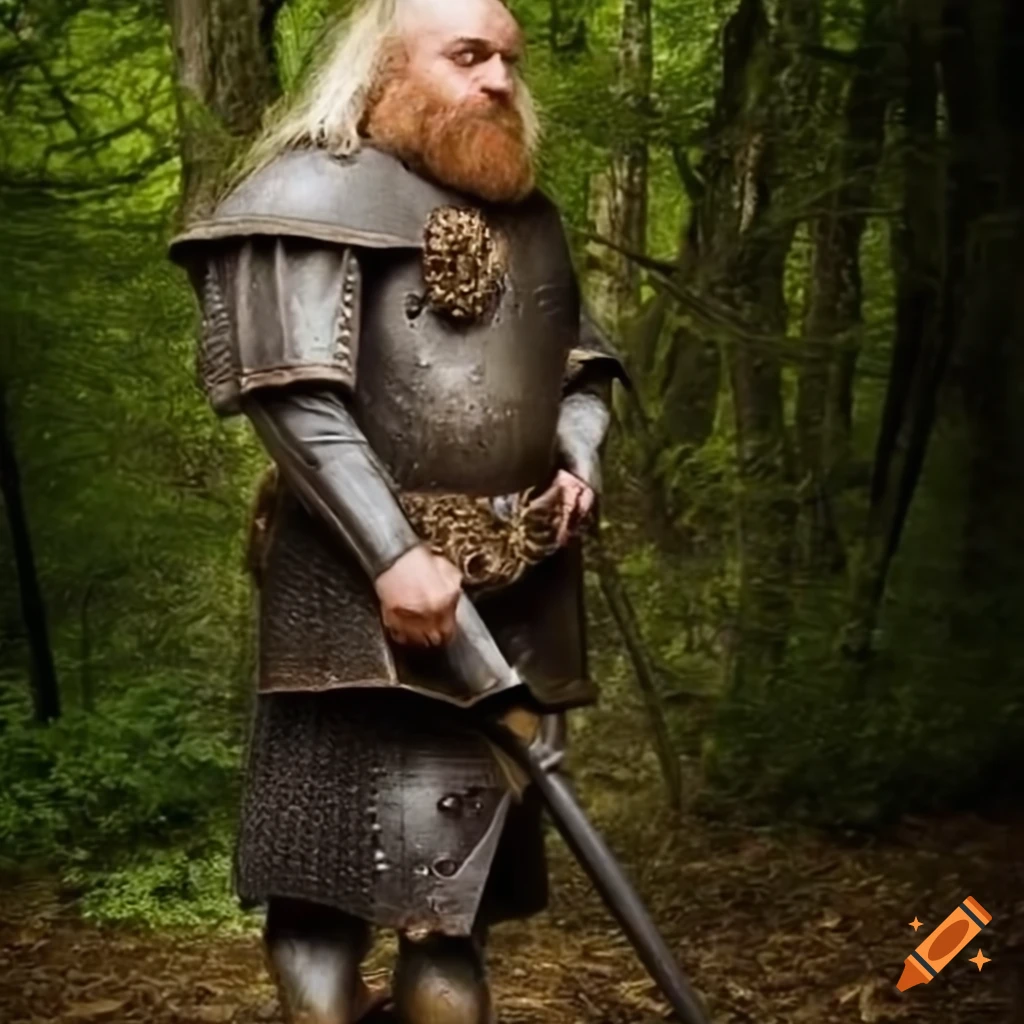 Artwork of a medieval dwarf king in nature on Craiyon