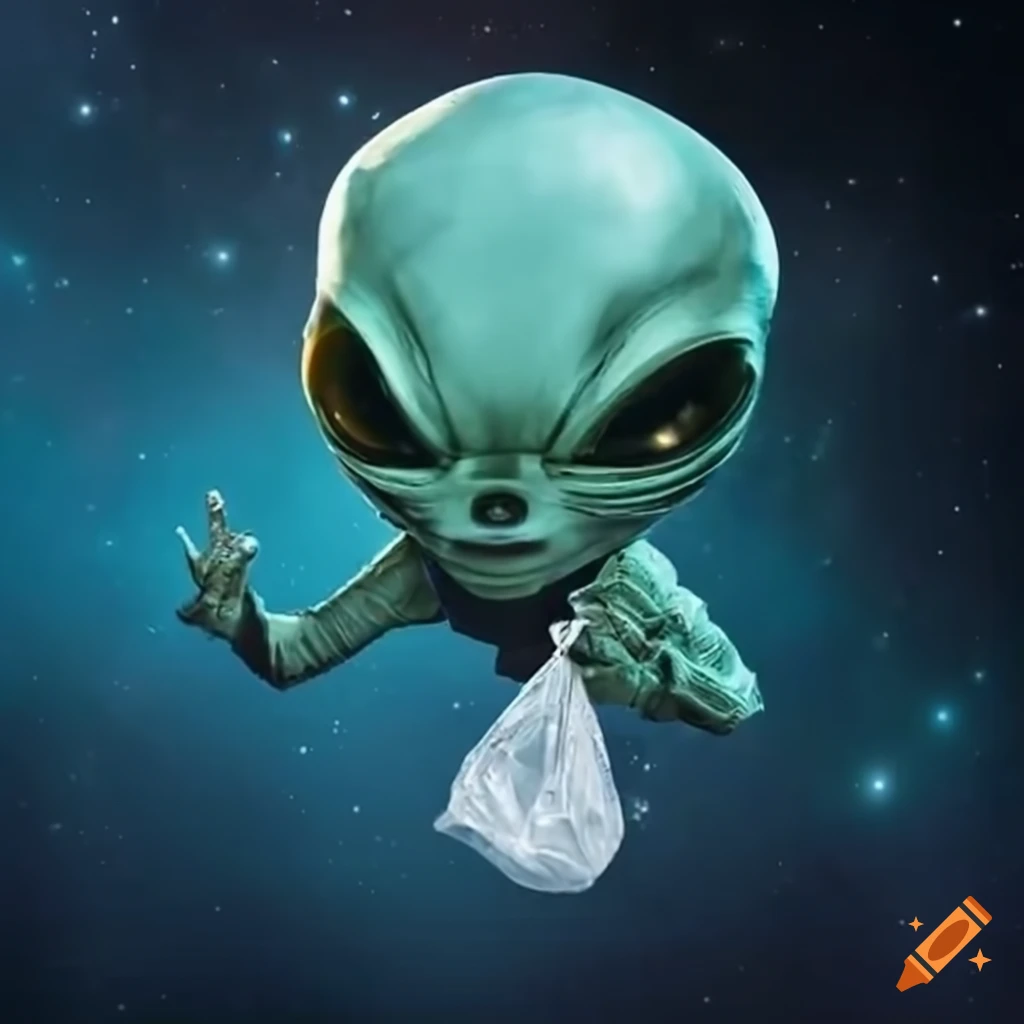Image of an alien and astronaut floating in space