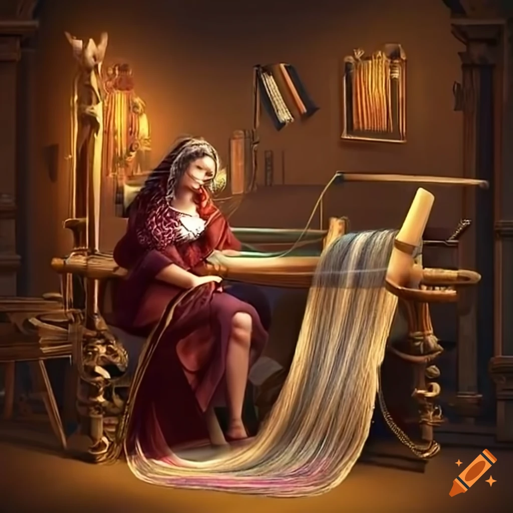 Image of a fantasy tailor weaving on a loom