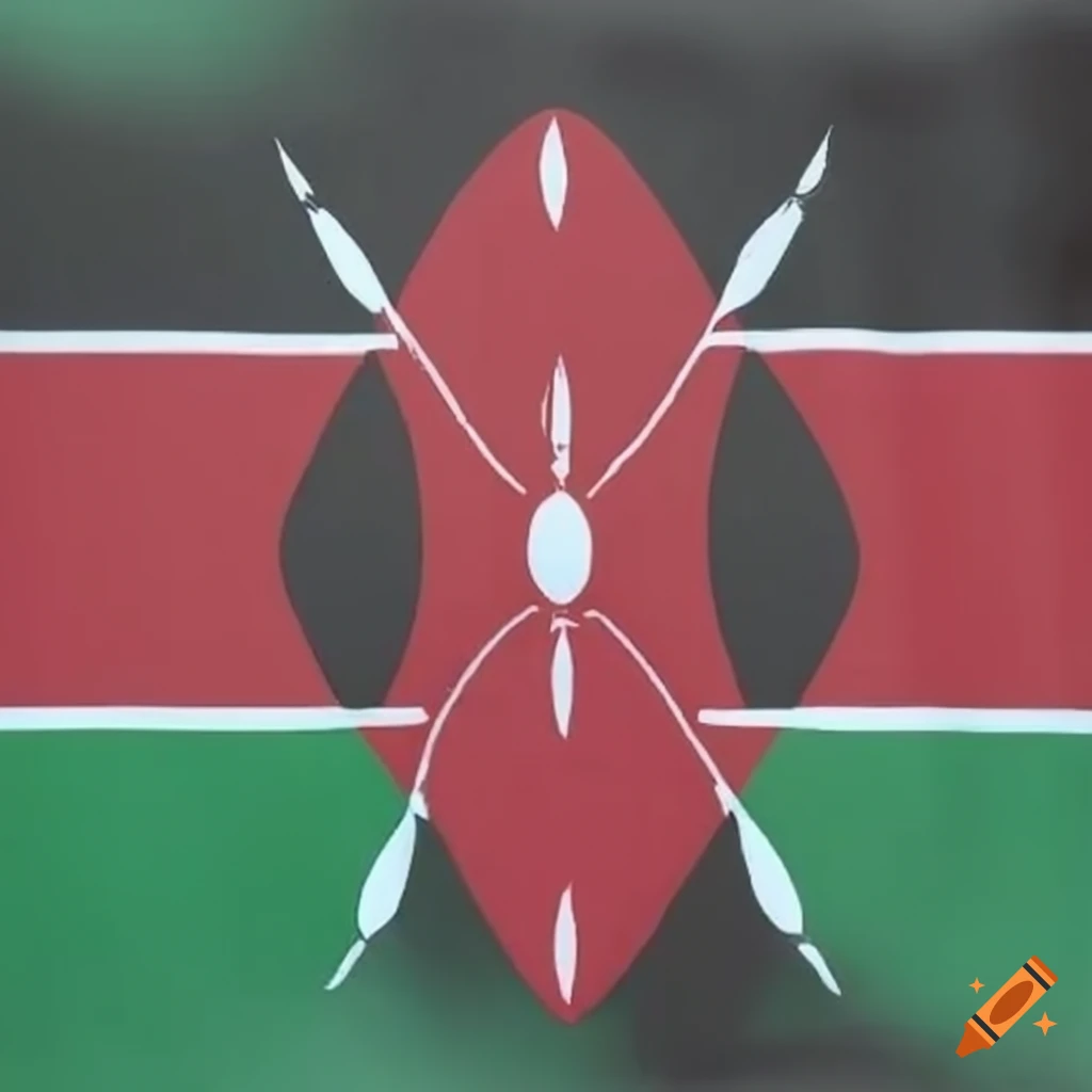 Animated crowd with kenyan flags at a polling station on Craiyon