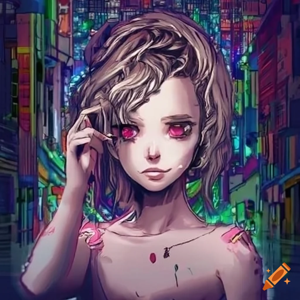 Detailed binary barcode portrait of an anime character on Craiyon