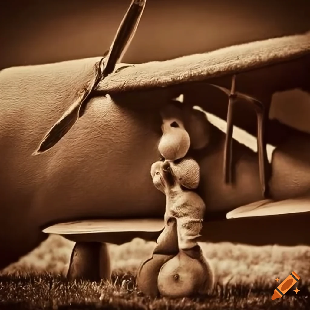 Sepia-toned photo of Snoopy as a World War I fighter ace on Craiyon