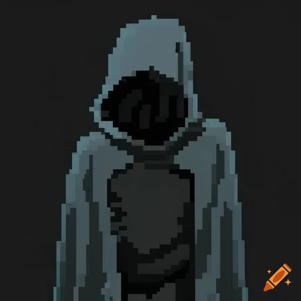 Pixel art of a post-apocalyptic mysterious man in a brown robe on Craiyon