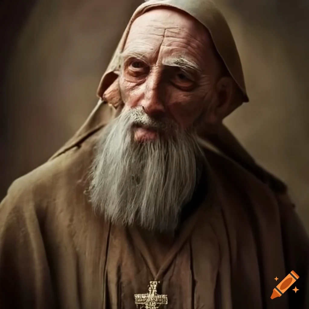 Image of a shabbily dressed monastery priest on Craiyon