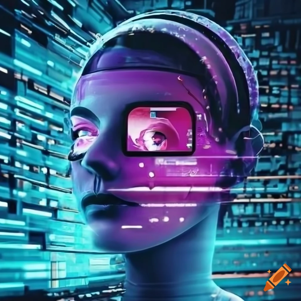 Cyber futuristic image of a man wearing a high tech hat on Craiyon