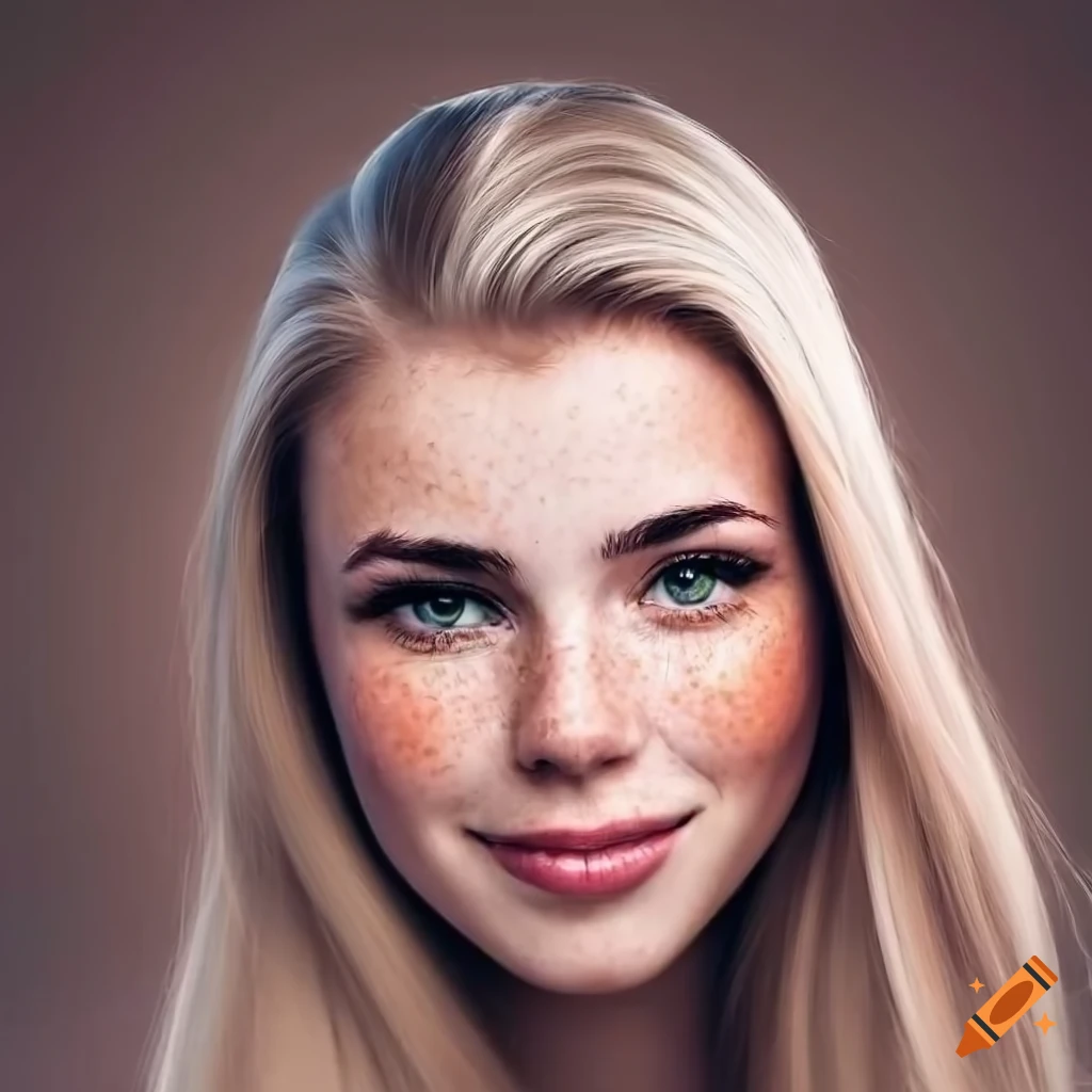 Portrait Of A Smiling Woman With Freckles And Blonde Hair On Craiyon
