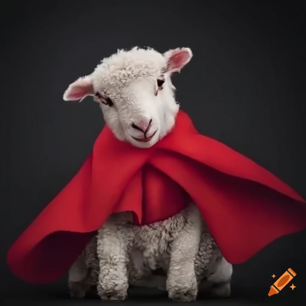 Colorful animation of a lamb wearing a red cloak on Craiyon