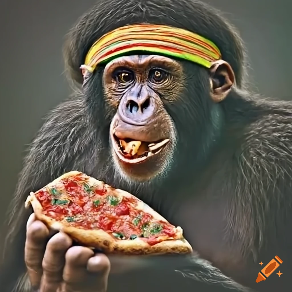 Chimpanzee eating a pizza on Craiyon
