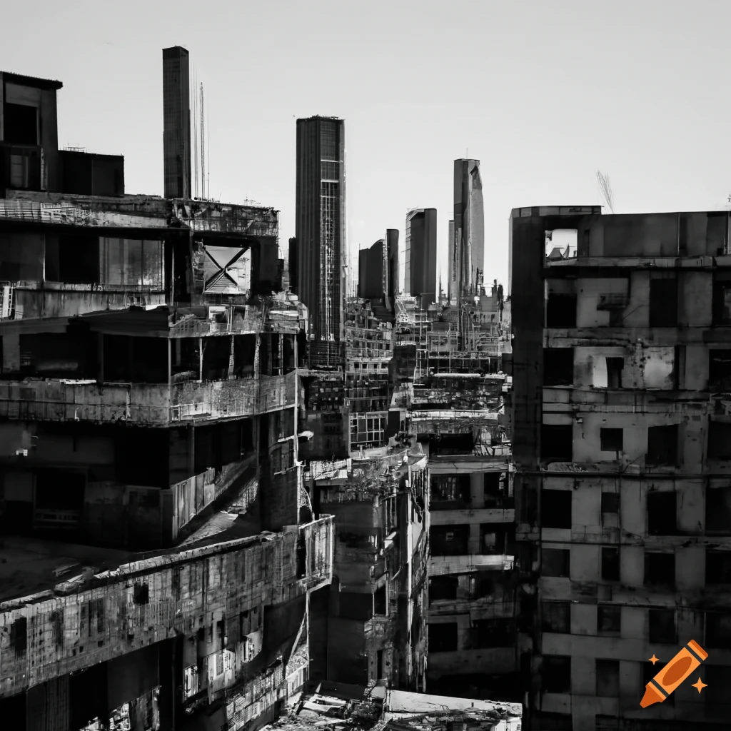 Black and white cityscape with rooftop view on Craiyon